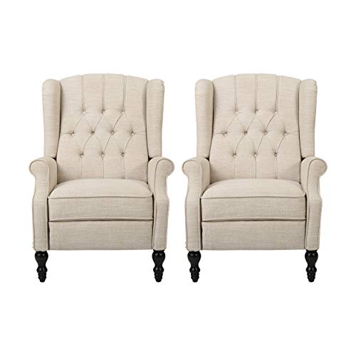 Christopher Knight Home Earlean Fabric Recliner (Set of 2), Beige, Dark Brown