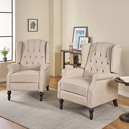 Christopher Knight Home Earlean Fabric Recliner (Set of 2), Beige, Dark Brown