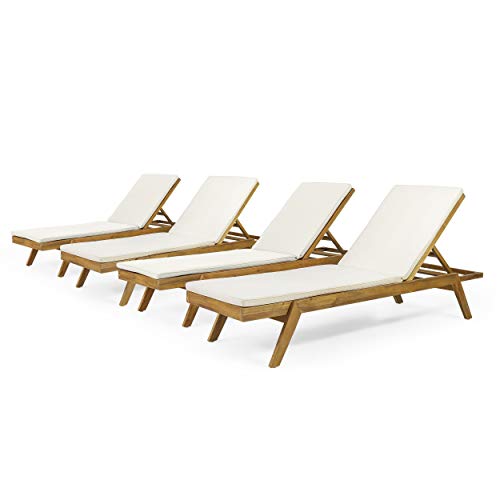 Christopher Knight Home 314846 Caily Chaise Lounge Set, Teak Finish + Cream