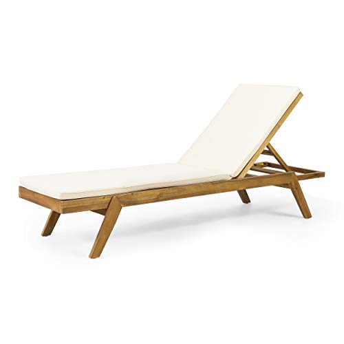 Christopher Knight Home 314846 Caily Chaise Lounge Set, Teak Finish + Cream