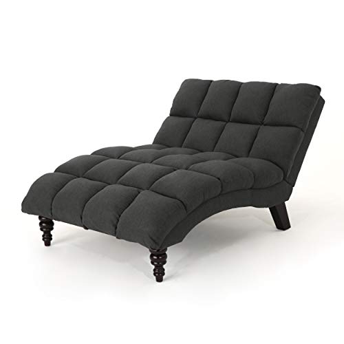 Christopher Knight Home Kaniel Traditional Tufted Fabric Double Chaise, Dark Grey / Dark Espresso