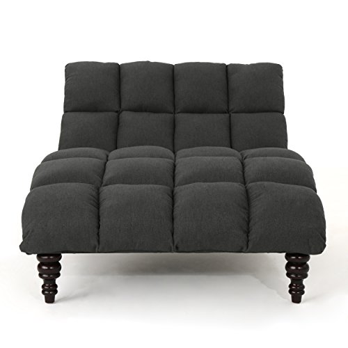 Christopher Knight Home Kaniel Traditional Tufted Fabric Double Chaise, Dark Grey / Dark Espresso