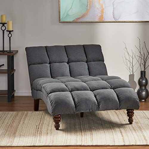 Christopher Knight Home Kaniel Traditional Tufted Fabric Double Chaise, Dark Grey / Dark Espresso