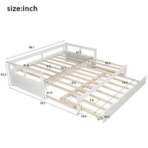 Extendable Daybed with Trundle Beds, Wood Daybed Frame with Pull Out Trundle, Twin to King Design Extending Daybed for Kids Girls Boys Teens Adults, No Box Spring Required, White