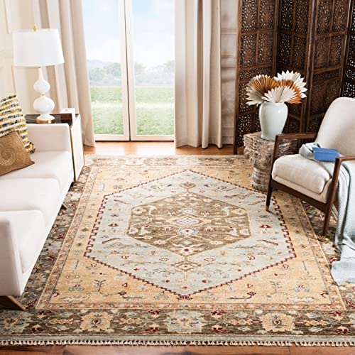 Safavieh Samarkand Collection 9' x 12' Blue/Brown SRK107M Hand-Knotted Wool Area Rug