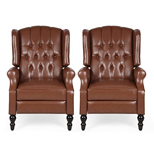 Christopher Knight Home Elaine Contemporary Tufted Recliners (Set of 2), Cognac Brown + Dark Brown