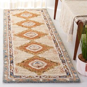 safavieh aspen collection 2’3″ x 8′ brown/blue apn126t handmade moroccan boho tribal wool entryway foyer living room bedroom kitchen runner rug