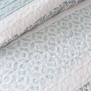 Madison Park 100% Cotton Quilt Set Floral Print, Double Sided Stitching, All Season, Lightweight Coverlet Shabby Chic Bedding Layer, Matching Shams, King/Cal King, Light Teal 6 Piece