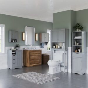 RiverRidge Ashland Collection 1 Door, 3 Drawer, Gray Floor Cabinet