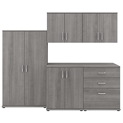 Bush Business Furniture Universal 5 Piece Modular Laundry Room Storage Set with Floor and Wall Cabinets, Platinum Gray