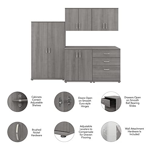 Bush Business Furniture Universal 5 Piece Modular Laundry Room Storage Set with Floor and Wall Cabinets, Platinum Gray