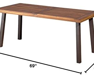 Christopher Knight Home Della Acacia Wood Dining Table, Natural Stained with Rustic Metal & Carlisle Outdoor Acacia Wood and Rustic Metal Bench, Sandblast Finish/Rustic Metal