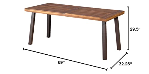 Christopher Knight Home Della Acacia Wood Dining Table, Natural Stained with Rustic Metal & Carlisle Outdoor Acacia Wood and Rustic Metal Bench, Sandblast Finish/Rustic Metal