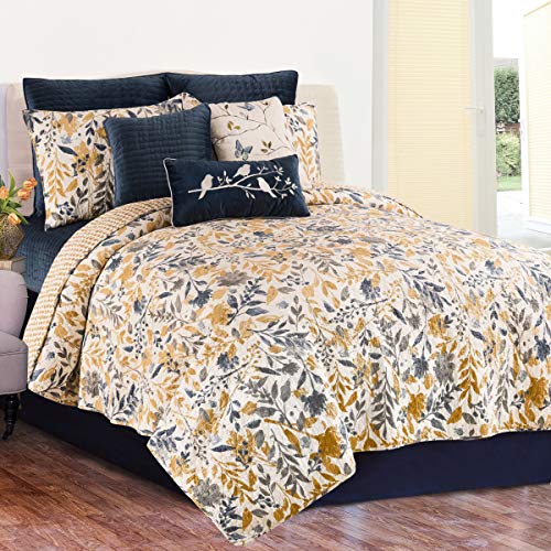 C&F Home Natural Home Full Queen Cotton Quilt Set All-Season Oversized Reversible Floral Leaves Bedding 3 Piece with Shams Full/Queen 3 Piece Set Yellow