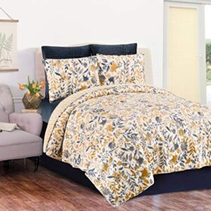 C&F Home Natural Home Full Queen Cotton Quilt Set All-Season Oversized Reversible Floral Leaves Bedding 3 Piece with Shams Full/Queen 3 Piece Set Yellow