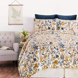 C&F Home Natural Home Full Queen Cotton Quilt Set All-Season Oversized Reversible Floral Leaves Bedding 3 Piece with Shams Full/Queen 3 Piece Set Yellow