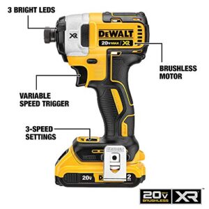 DEWALT 20V MAX* XR Cordless Impact Driver Kit, Brushless, 1/4-Inch, 3-Speed, 2 Batteries (DCF887D2)