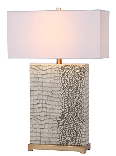 SAFAVIEH Lighting Collection Joyce Modern Art Deco Cream Faux Snakeskin Rectangle Shade 28-inch Bedroom Living Room Home Office Desk Nightstand Table Lamp Set of 2 (LED Bulbs Included)