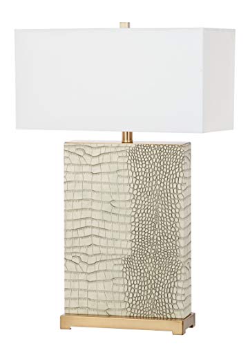 SAFAVIEH Lighting Collection Joyce Modern Art Deco Cream Faux Snakeskin Rectangle Shade 28-inch Bedroom Living Room Home Office Desk Nightstand Table Lamp Set of 2 (LED Bulbs Included)