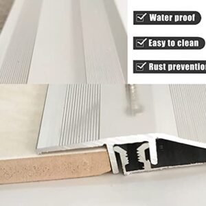 Transition Strip Silver Transition Threshold Strip, Carpet to Wood Non-Slip Floor Edging Trim, Thickening Door Edge Cover with Base & Screws, Easy to Cut