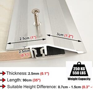 Transition Strip Silver Transition Threshold Strip, Carpet to Wood Non-Slip Floor Edging Trim, Thickening Door Edge Cover with Base & Screws, Easy to Cut