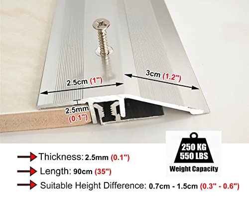 Transition Strip Silver Transition Threshold Strip, Carpet to Wood Non-Slip Floor Edging Trim, Thickening Door Edge Cover with Base & Screws, Easy to Cut