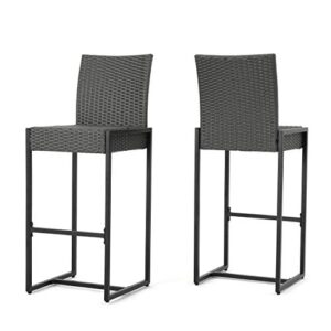 christopher knight home conrad outdoor wicker barstools, 2-pcs set, grey