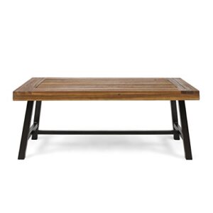 christopher knight home carlisle outdoor acacia wood coffee table, sandblast/rustic metal