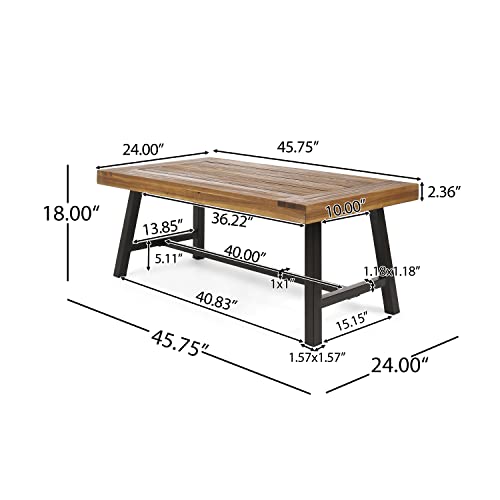 Christopher Knight Home Carlisle Outdoor Acacia Wood Coffee Table, Sandblast/Rustic Metal