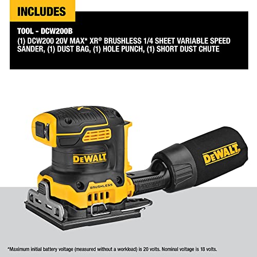 DEWALT 20V MAX* XR Palm Sander, Sheet, Variable Speed, 1/4-Inch, Tool Only (DCW200B)