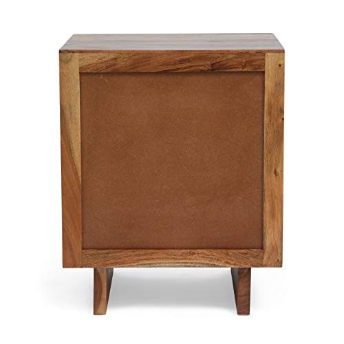 Christopher Knight Home Terrell Handcrafted Boho Acacia Wood 3 Drawer Nightstand (Set of 2), Dark Natural