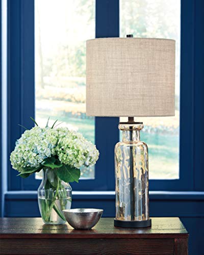 Signature Design by Ashley Laurentia 28.75" Modern Neutral Glass Table Lamp, Champagne