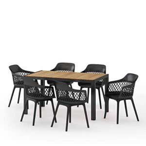 christopher knight home azalea outdoor dining sets, black + teak