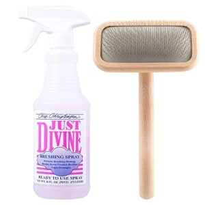 chris christensen grooming bundle – just divine ready to use brushing spray for dogs, prevents brushing damage, light detangler – mark ii small slicker dog brush, round ground stainless steel pins