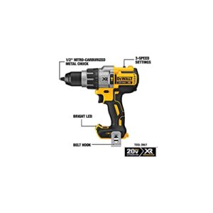 DEWALT 20V MAX XR Hammer Drill, Brushless, 3-Speed, Tool Only (DCD996B), Yellow/Black