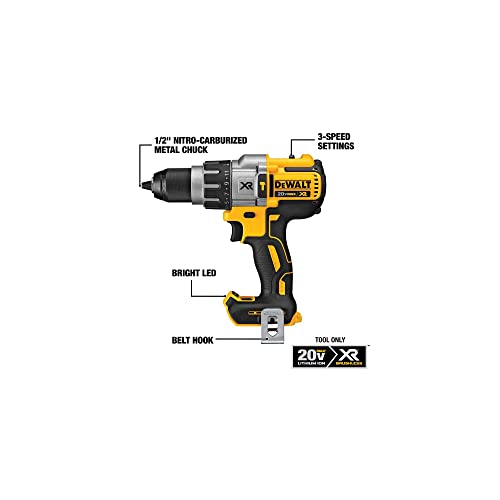 DEWALT 20V MAX XR Hammer Drill, Brushless, 3-Speed, Tool Only (DCD996B), Yellow/Black