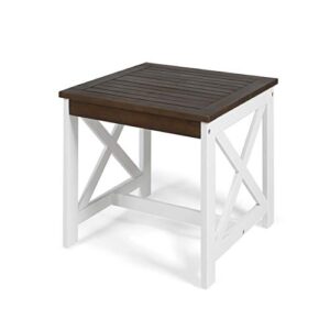 christopher knight home jean indoor farmhouse acacia wood end table, dark brown finish, white finish