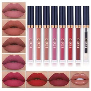 qibest 7pcs matte liquid lipstick + 1pcs lip plumper makeup set kit, pigmented long lasting lip gloss set, velvet waterproof lip makeup gift sets for girls and women