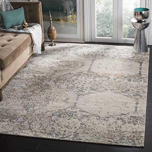 Safavieh Tiffany Collection 8' x 10' Grey/Beige TFN212A Hand-Knotted Viscose Living Room Dining Bedroom Area Rug