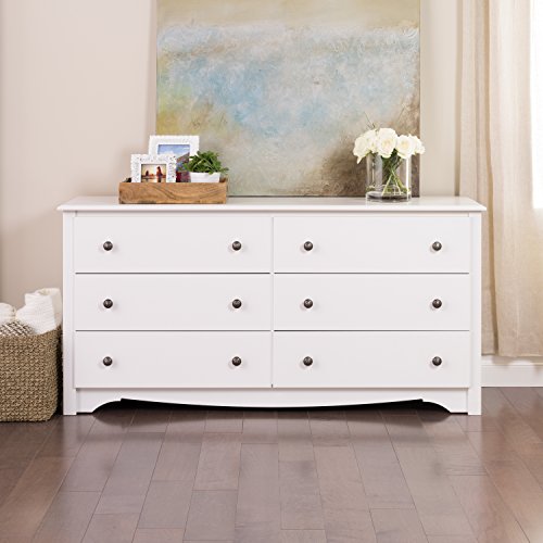 Sonoma 6 Drawer Double Dresser for Bedroom, White & Sonoma 2-Drawer Nightstand, White