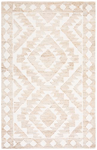 Safavieh Natural Fiber Collection 4' x 6' Ivory/Natural NF512A Handmade Rustic Farmhouse Boho Jute & Wool Area Rug