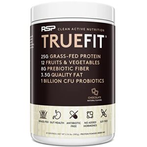 truefit meal replacement shake protein powder, grass fed whey + organic fruits & veggies, keto, fiber & probiotics, gluten free