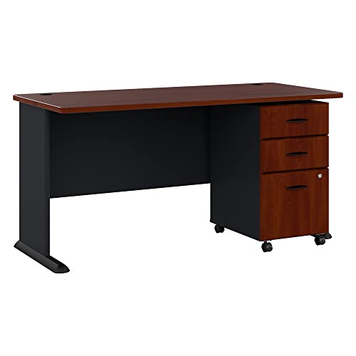 Bush Business Furniture Series A 60W Desk with Mobile File Cabinet in Hansen Cherry and Galaxy