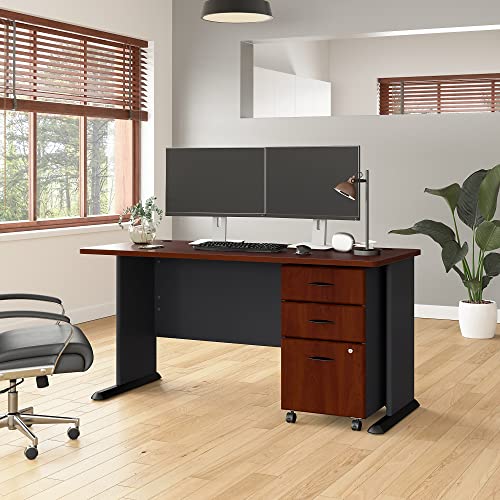 Bush Business Furniture Series A 60W Desk with Mobile File Cabinet in Hansen Cherry and Galaxy