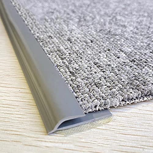 Carpet Edge Trim Strip Grey Black, Flexible PVC Transitions Bar Floor Threshold Ramp for Flooring to Tile, Self Adhesive Rugs Edging Banding for Height Less Than 6 Mm