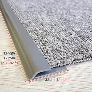 Carpet Edge Trim Strip Grey Black, Flexible PVC Transitions Bar Floor Threshold Ramp for Flooring to Tile, Self Adhesive Rugs Edging Banding for Height Less Than 6 Mm