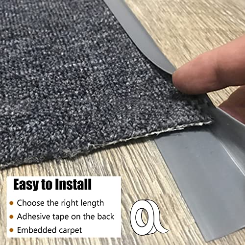 Carpet Edge Trim Strip Grey Black, Flexible PVC Transitions Bar Floor Threshold Ramp for Flooring to Tile, Self Adhesive Rugs Edging Banding for Height Less Than 6 Mm