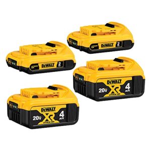 dewalt 20v max battery, 2 ah and 4 ah, 4-pack, fuel gauge led charge indicators(dcb324-4)