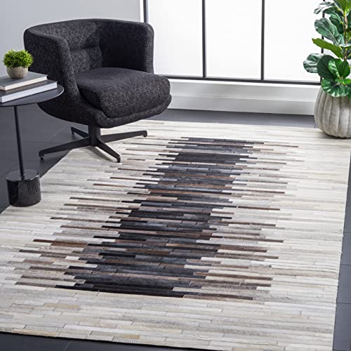 Safavieh Studio Leather Collection 4' x 6' Grey/Brown STL818F Handmade Modern Natural Hide Area Rug