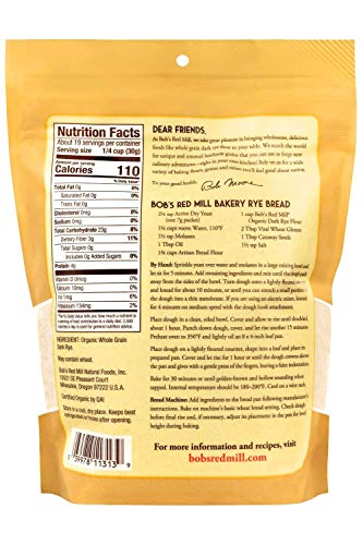 Bob's Red Mill 2 Organic Dark Rye Flour - 2 20 Ounce (1.25 lbs) Stand Up Resealable Bags